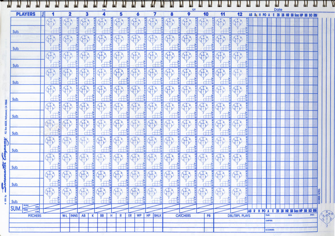 Baseball Score Sheet Scorecard Scorekeeping Information Photo 